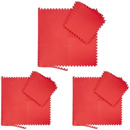 Relaxdays 24 x Bodenmatte, Schmutzmatten für Fitness & Fitnessgeräte, mit Randstücken, eva, Fläche 9 m², BxT 60x60 cm, rot