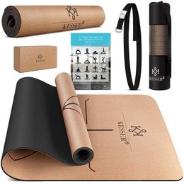 Kesser® Yogamatte Kork Inkl. Tragegurt Tasche & Yoga-Block Gymnastikmatte Yoga Matte rutschfest aus Naturkautschuk TPE Fitnessmatte, 183 x 62 Trainingsmatte für Fitness Sportmatte, Gymnastik extradick