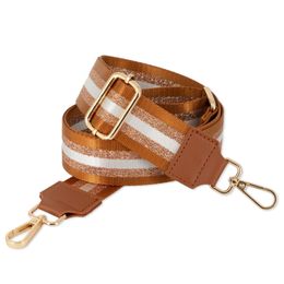 BENAVA Schulterriemen Taschengurt Streifen Braun Nylon Handgemacht, goldfarben, Gold