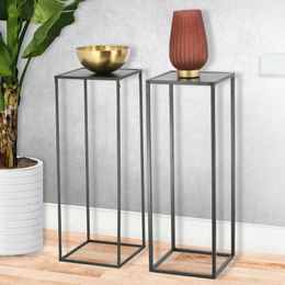 Spetebo - Metall Beistelltisch eckig 2er Set - 70 cm - Wohnzimmer Tisch Blumen Hocker