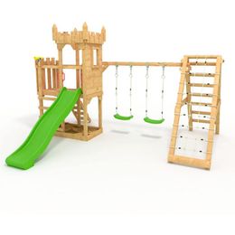 BIBEX® Spielturm - Ritterburg M120 - Kletterturm, Rutsche, Kletterwand, Schaukel und Sandkasten