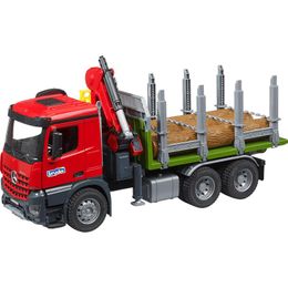 Bruder 03669 MB Arocs Holztransport-LKW mit Ladekran, Greifer + Baumstämme Spielzeugauto, Schwarz/Rot/Grün