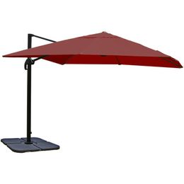 Ampelschirm HHG 671, Gastronomie Sonnenschirm, 3x3m (Ø4,24m) Polyester/Alu 23kg bordeaux mit Ständer - red