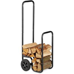 Relaxdays - Kaminholzwagen, Brennholzkarre aus Stahl, mit 2 Rädern, Feuerholztransport & -aufbewahrung, bis 60 kg, schwarz