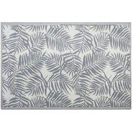 Beliani Outdoor Teppich Hellgrau Weiß Polypropylen 120 x 180 cm Palmen Jacquardgewebt Rechteckig - Grau