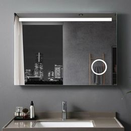 Lisa Badspiegel mit Beleuchtung led Badezimmerspiegel Wandspiegel mit Touch Beschlagfrei Dimmbar IP44, H:100x70cm mit 3-Fach Vergrößerung+Steckdose