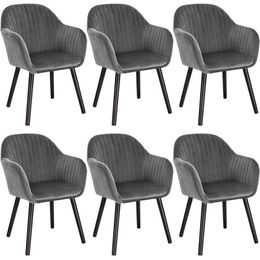 6X Esszimmerstühle Küchenstuhl Wohnzimmerstuhl Design Stuhl Polsterstuhl mit Armlehne Samt Massivholz Schwarze Beine Dunkelgrau - dunkelgrau - WOLTU