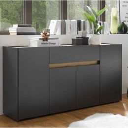 Lomadox Sideboard Wohnzimmer CRISP-61 in anthrazit mit Absetzungen in Wotan Eiche Nb., b/h/t: ca. 170/87/40 cm - braun