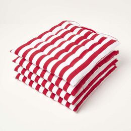 Homescapes - Sitzkissen mit breiten Streifen, 100% Baumwolle, rot, 4er-Set - Rot