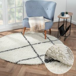 MyFlair M&Ouml;BEL & ACCESSOIRES Hochflor-Teppich &raquo;My Shaggy Raute&laquo; rund 37 mm H&ouml;he Shaggy, Scandi Rauten Design, leicht gl&auml;nzend, extra flauschig...