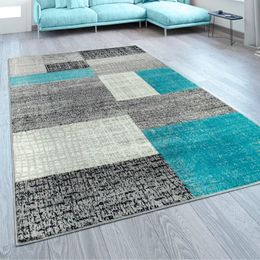 Paco Home Teppich &raquo;Sinai 075&laquo; rechteckig 13 mm H&ouml;he Kurzflor, modernes Patchwork Design t&uuml;rkis Obermaterial: 100% Polypropylen B : 120 cm 1 Stk.