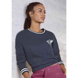 Buffalo Sweatshirt blau Gr. 32/34 für Damen. Rundhals und Logoschriftzug, Kontrastdetails, Logostickerei, Druck. Bequem. Nachhaltig.