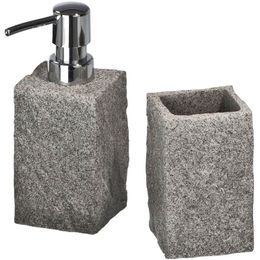 Wenko - Bad-Accessoire-Set Granit 2-teilig, 2-teilig, Grau, Polyresin grau - grau