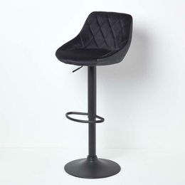 Barstuhl Henley - Samt Barhocker höhenverstellbar 97cm - schwarz - Homescapes