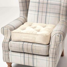 Homescapes - Komfortables Sesselkissen mit Veloursbezug - Sitzkissen creme, 50 x 50 cm - Creme