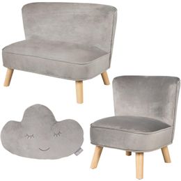 Roba® Kindersitzgruppe Lil Sofa, (Set, 3-tlg), bestehend aus Kindersofa, Kindersessel und Dekokissen in Wolkenform, grau|silberfarben