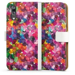 DeinDesign Handyhülle bunt Punkte Wasserfarbe Overlapped Watercolor Dots, Huawei P20 Hülle Handy Flip Case Wallet Cover Handytasche Leder, weiß