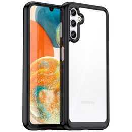 Wigento Handyhülle Für Samsung Galaxy A14 5G Design Color Acryl + TPU Cover Handy Tasche Etuis Case Schwarz Neu