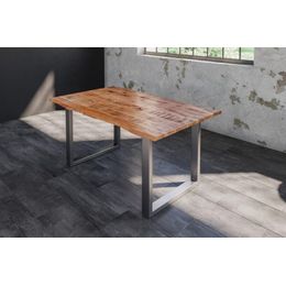 Baumkantentisch Esstisch Mangoholz massiv U-Gestell silber 120 x 80 cm DORA