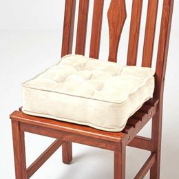 Homescapes Sitzkissen creme - Sitzerhöhung/Stuhlkissen 40 x 40 cm mit Velours-Bezug - Creme