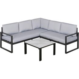 3-tlg. Gartengarnitur Gartenmöbel-Set Gartenset Sitzgruppe mit Couchtisch Sofa mit Kissen Outdoor Aluminium Grau - Grau - Outsunny