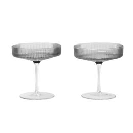 ferm LIVING - Ripple Champagnerglas (2er-Set), smoked grey