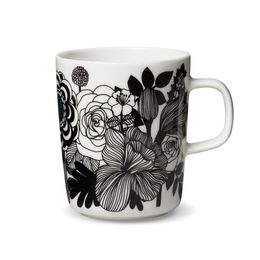 Marimekko - Oiva Siirtolapuutarha Becher mit Henkel 250 ml, weiß / schwarz / türkis