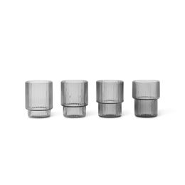 ferm LIVING - Ripple Trinkglas small, smoked grey (4er-Set)