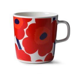 Marimekko - Oiva Unikko Becher mit Henkel, 400 ml, weiß / rot