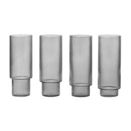 ferm LIVING - Ripple Longdrink-Gläser, smoked grey (4er-Set)