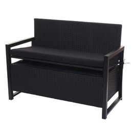 Poly-Rattan 2er Sitzbank MCW-F39, Gartenbank Truhenbank, Staufach Aufbewahrung Sitzkissen ~ anthrazit, Kissen schwarz