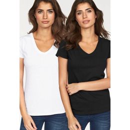 Fruit of the Loom V-Shirt Lady-Fit Valueweight V-Neck (Packung, 2-tlg., 2er-Pack), schwarz|weiß