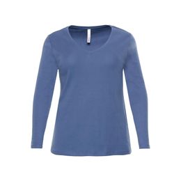 sheego Große Größen: Langarmshirt mit V-Ausschnitt, rauchblau, Gr.48/50