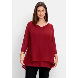 sheego Blusenshirt mit Chiffon, doppellagig, rubinrot, Gr.48/50