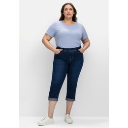 sheego Große Größen: Schmale Caprijeans mit Saumumschlag, blue Denim, Gr.54