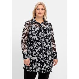 sheego Große Größen: Floral bedruckte Chiffonbluse mit Unterziehtop, schwarz-weiß gemustert, Gr.58