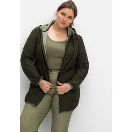 sheego Große Größen: Softshelljacke mit Kapuze und Kontrastdetails, dunkeloliv, Gr.42