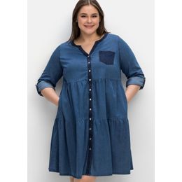 sheego Große Größen: Gestuftes Jeanskleid mit Kontrastdetails, blue Denim, Gr.50