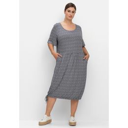 sheego Große Größen: Jerseykleid mit Minimalprint und Saum-Tunnelzug, nachtblau gemustert, Gr.46