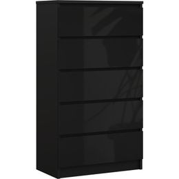 3e 3xe Living.com - Kommode mit 5 Schubladen, Farbe: Schwarz Matt/Schwarz Glanz, h: 124 cm, b: 70 cm, t: 39 cm. Schubladenkommode, Kommode mit