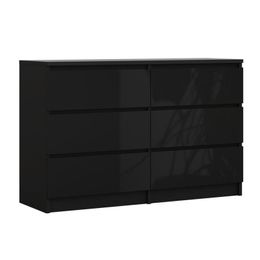 3e 3xe Living.com - Kommode mit 6 Schubladen 138 cm, Farbe: Schwarz Matt/Schwarz Glanz, h: 79 cm, b: 138 cm, t: 39 cm. Schubladenkommode, Kommode mit