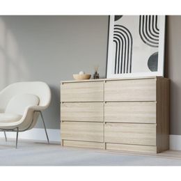 Kommode mit 6 Schubladen 138 cm, Farbe: Sonoma Eiche, H: 79 cm, B: 138 cm, T: 39 cm. Schubladenkommode, Kommode mit Schubladen, Sideboard Wohnzimmer