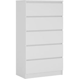 Kommode mit 5 Schubladen, Farbe: Weiss Matt, h: 124 cm, b: 70 cm, t: 39 cm. Schubladenkommode, Kommode mit Schubladen, Sideboard Wohnzimmer - Weiss