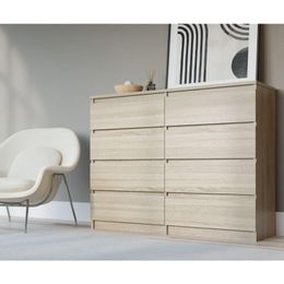 Kommode mit 8 Schubladen 138 cm, Farbe: Sonoma Eiche, h: 102 cm, b: 138 cm, t: 39 cm. Schubladenkommode, Kommode mit Schubladen, Sideboard Wohnzimmer