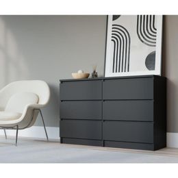 Kommode mit 6 Schubladen 120 cm, Farbe: Schwarz Matt, h: 79 cm, b: 120 cm, t: 39 cm. Schubladenkommode, Kommode mit Schubladen, Sideboard Wohnzimmer