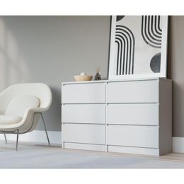 Kommode mit 6 Schubladen 138 cm, Farbe: Weiss Matt, h: 79 cm, b: 138 cm, t: 39 cm. Schubladenkommode, Kommode mit Schubladen, Sideboard Wohnzimmer