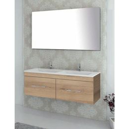 Badezimmer-Set Florenz Schubladen - 8 verschiedene Farben - 14 Größen - inkl. Möbel, Waschbecken und Spiegel - Sand 120x45Cm 2 vasques