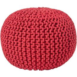 Homescapes - Runder Strickpouf 100% Baumwolle, rot - Rot