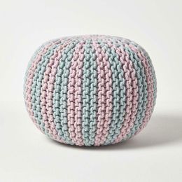 Homescapes - Runder Pouf, hellblau-rosa, 35 x 40 cm