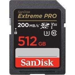 Sandisk SDXC Extreme PRO, 2 Jahre RescuePRO Deluxe Speicherkarte (512 GB, UHS Class 3, 200 MB/s Lesegeschwindigkeit), schwarz